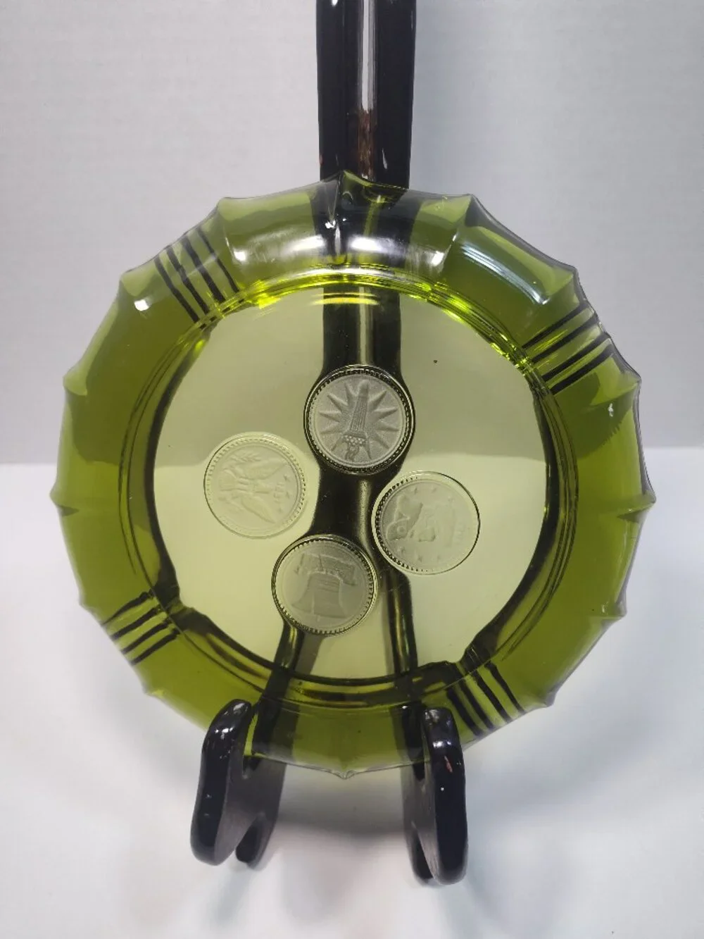 Accents | Fostoria Coin Glass Ashtray Olive Green Patriotic Coin ...